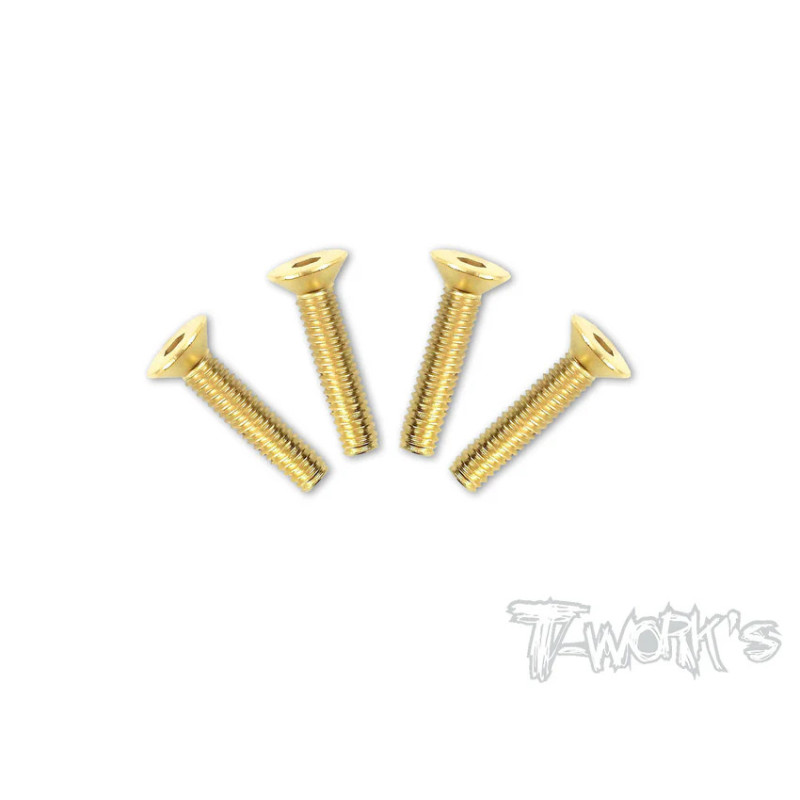 4mmx20mm Gold Steel FHC Screws (4pcs) - T-WORKS - GSS-420C